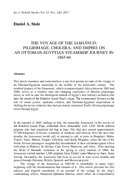 (PDF) The Voyage of the Samannud: Pilgrimage, Cholera, and Empire on an ...