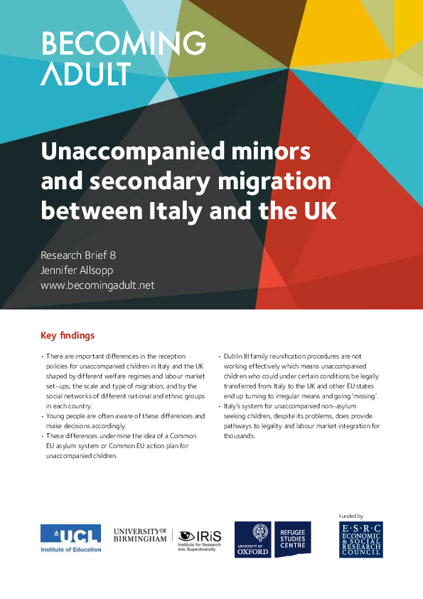 (PDF) Unaccompanied minors and secondary migration between Italy and the UK