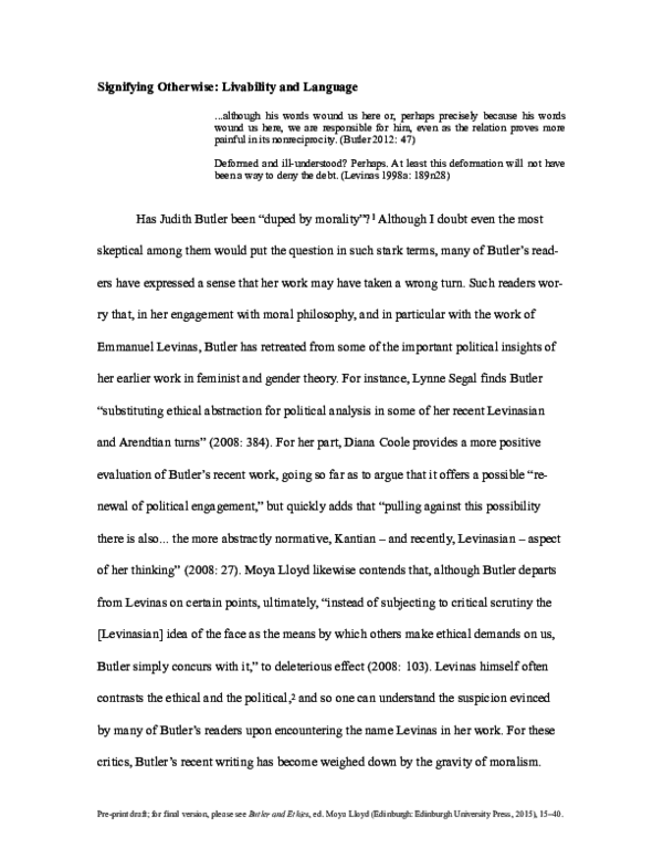 (PDF) "Signifying Otherwise: Livability and Language"