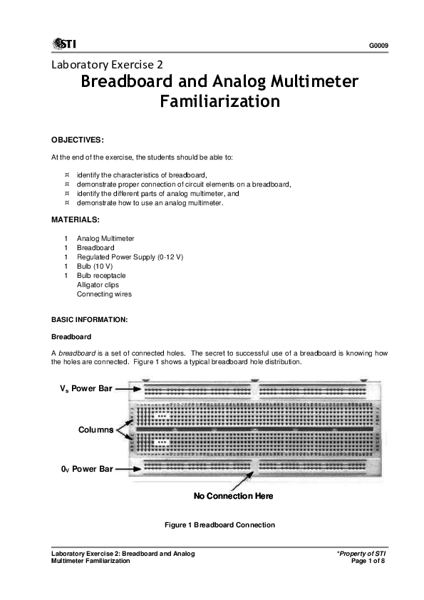 (PDF) Breadboard and Analog Multimeter Familiarization OBJECTIVES