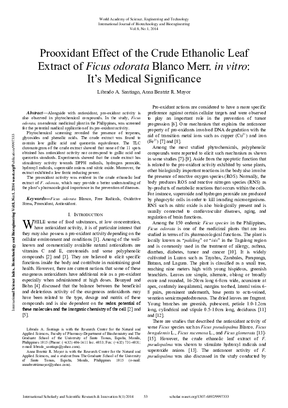 (PDF) Prooxidant Effect of the Crude Ethanolic Leaf Extract of Ficus ...