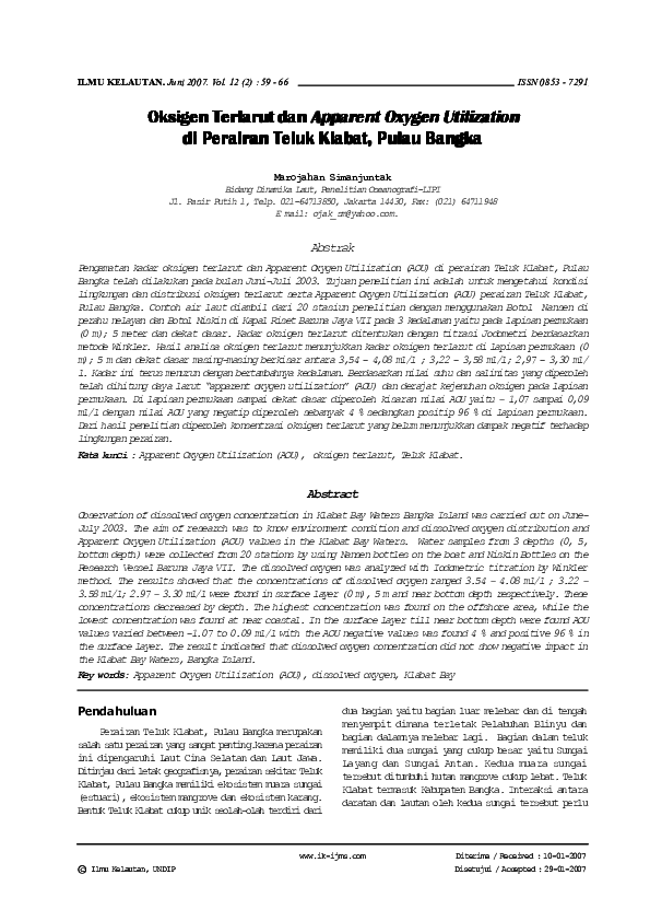 (PDF) Oksigen Terlarut dan Oksigen Terlarut dan Oksigen Terlarut dan ...