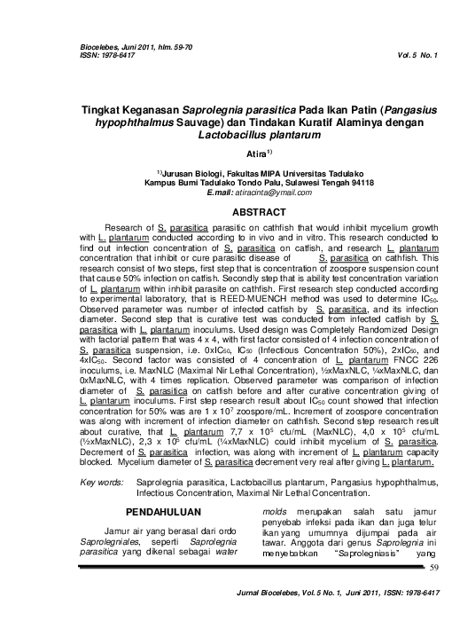 (PDF) Tingkat Keganasan Saprolegnia parasitica Pada Ikan Patin ...