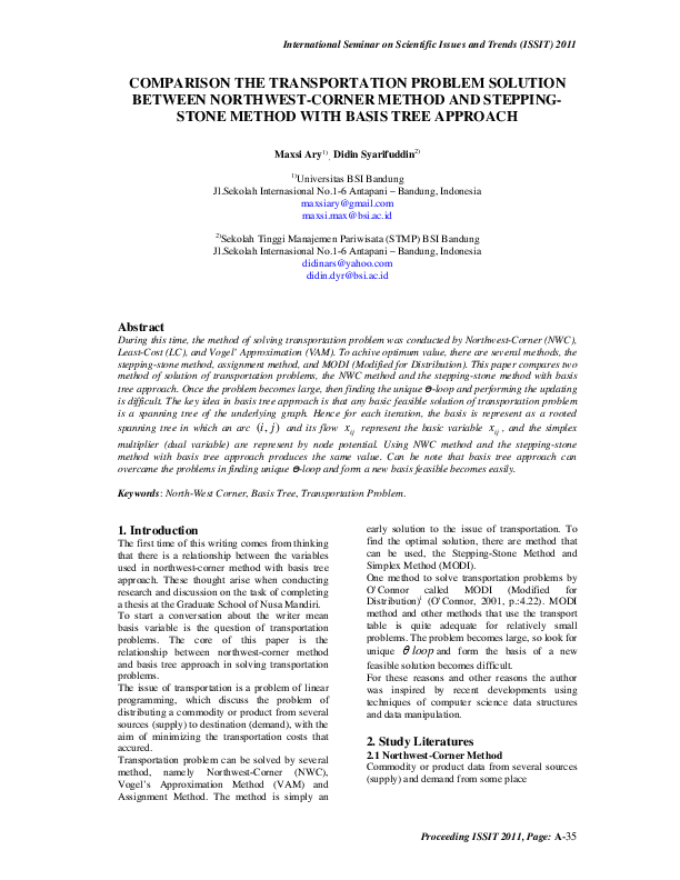 (PDF) COMPARISON THE TRANSPORTATION PROBLEM SOLUTION BETWEEN NORTHWEST ...