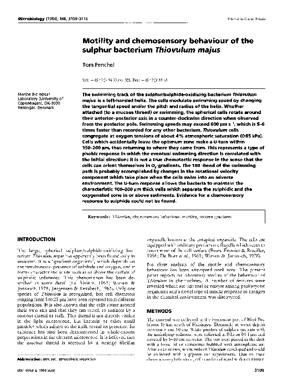 (PDF) Motility and chemosensory behaviour of the sulphur bacterium ...