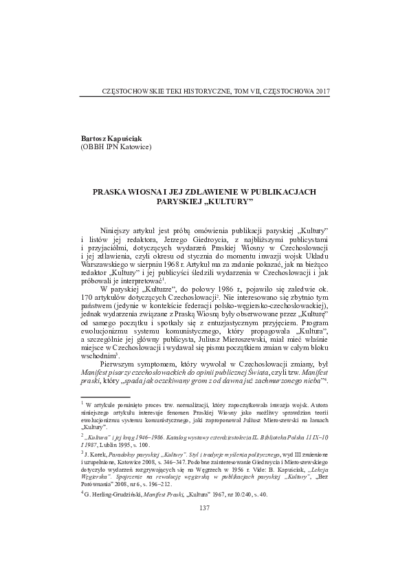 (PDF) Praska Wiosna i jej zdławienie w publikacjach paryskiej "Kultury".pdf