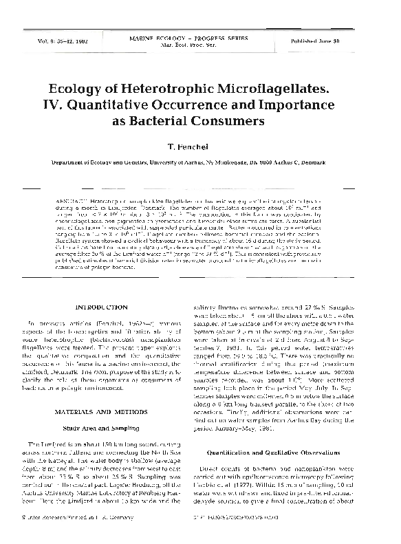 (PDF) Ecology of Heterotrophic Microflagellates. IV Quantitative ...