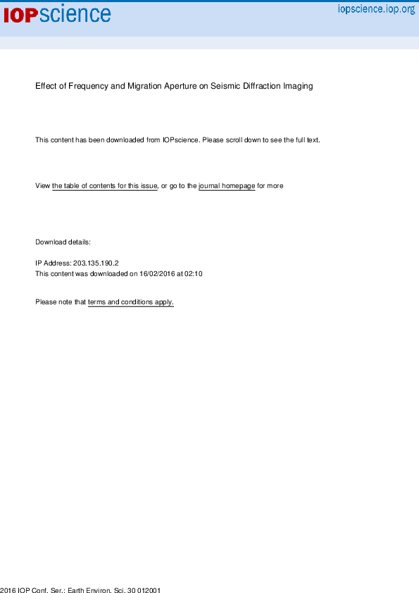 Pdf Effect Of Frequency And Migration Aperture On Seismic Diffraction
