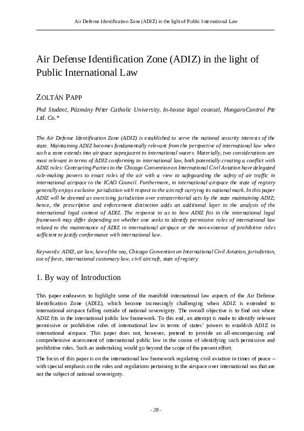 (PDF) Air Defense Identification Zone (ADIZ) in the light of Public ...