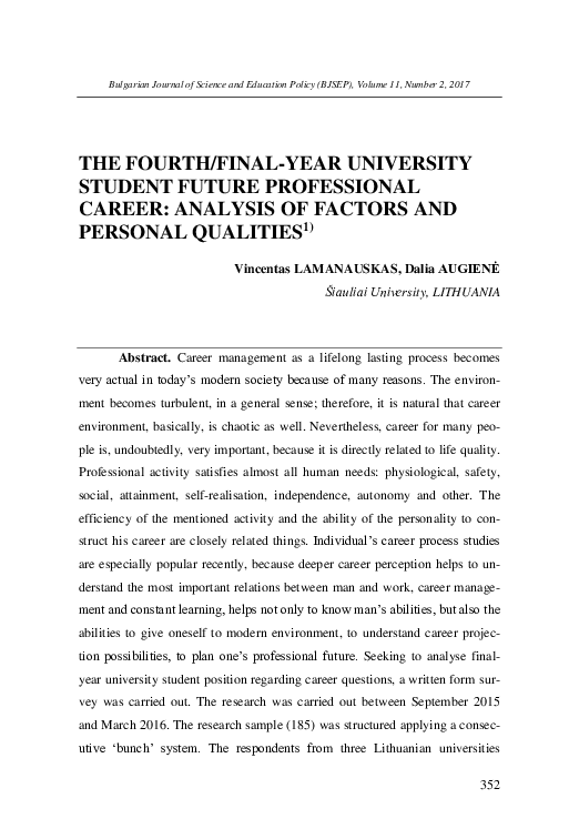 (PDF) THE FOURTH/FINAL-YEAR UNIVERSITY STUDENT FUTURE PROFESSIONAL ...