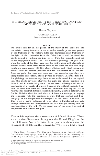 (PDF) ETHICAL READING: THE TRANSFORMATION OF THE TEXT AND THE SELF