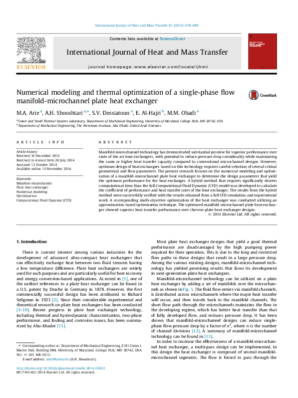 (PDF) Numerical modeling and thermal optimization of a single-phase ...