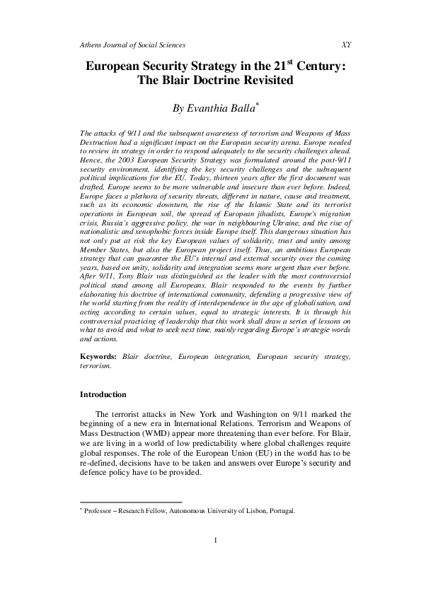 (PDF) European Security Strategy in the 21 st Century: The Blair ...