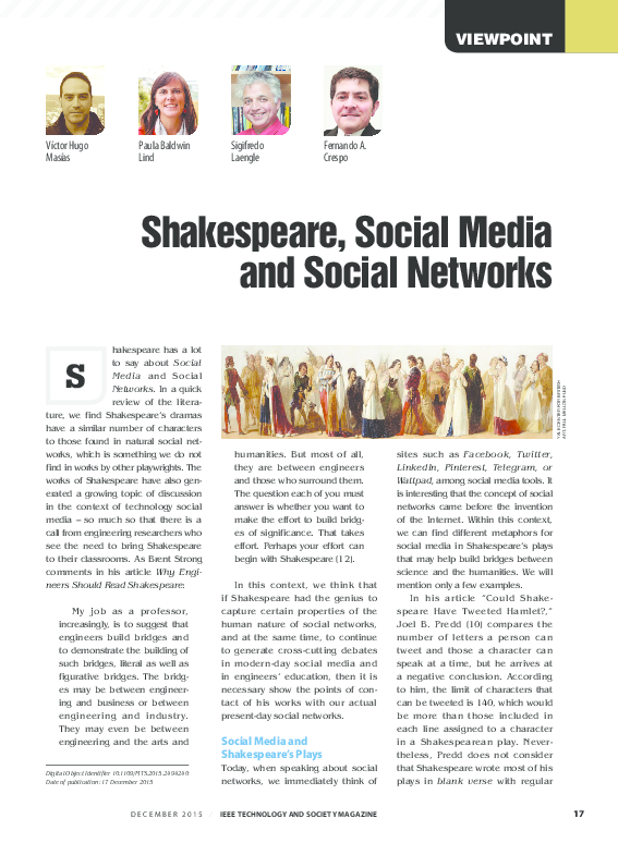 (PDF) Shakespeare, Social Media and Social Networks [Viewpoint]