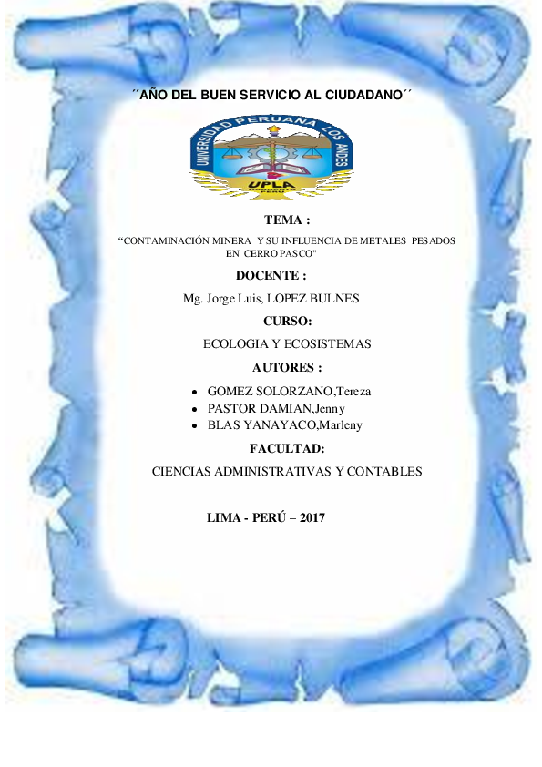 (DOC) CONTAMINACIÓN MINERA Y SU INFLUENCIA DE METALES PESADOS EN CERRO ...