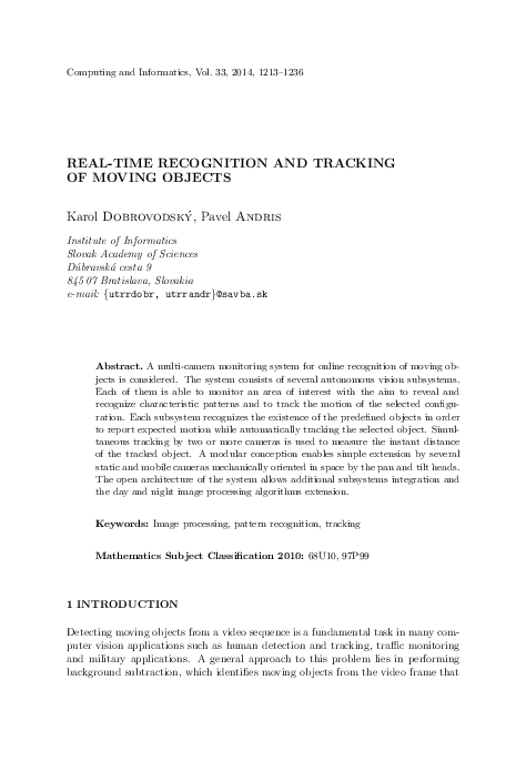 (PDF) REAL-TIME RECOGNITION AND TRACKING OF MOVING OBJECTS