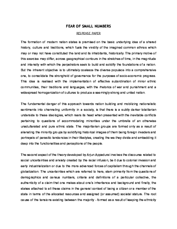 (PDF) Fear of Smal Numbers - Response Paper