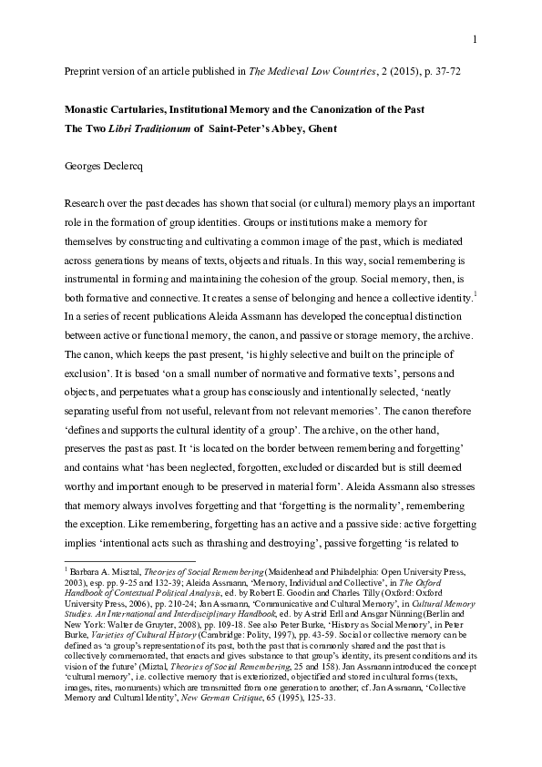 (PDF) Monastic Cartularies, Institutional Memory and the Canonization ...