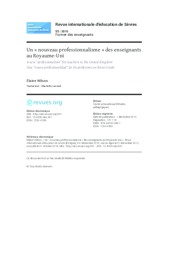 (PDF) Un « nouveau professionnalisme » des enseignants au Royaume-Uni
