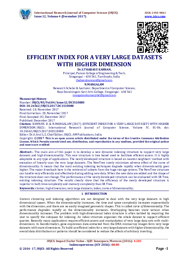 Pdf Efficient Index For A Very Large Datasets With Higher Dimension