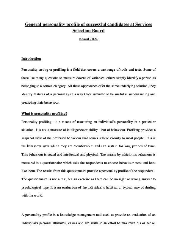 (DOC) General personality profile of successful candidates at Services ...
