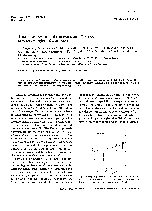 Pdf Total Cross Section Of The Reaction π D→pp At Pion Energies 26 40 Mev