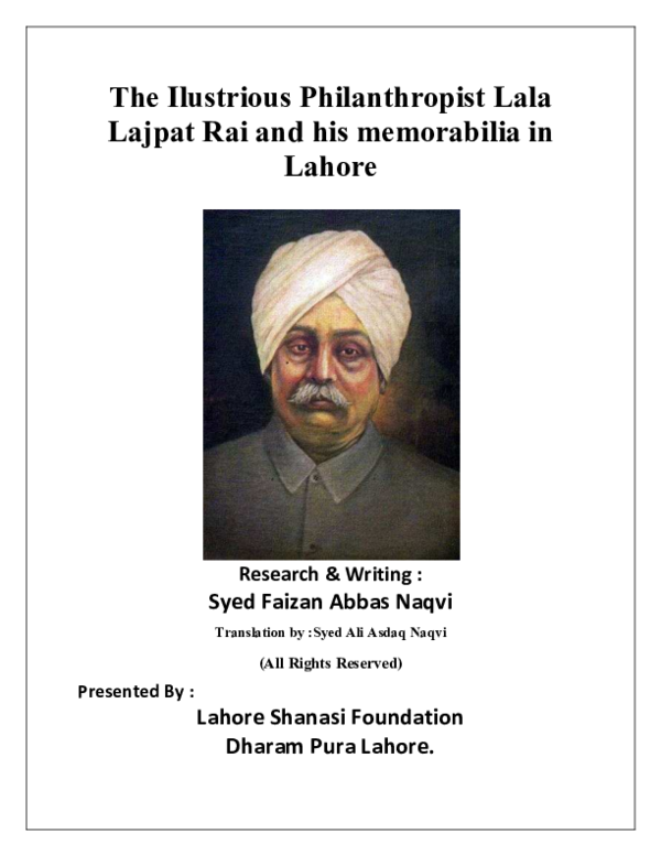 (PDF) The Ilustrious Philanthropist Lala Lajpat Rai and his memorabilia ...