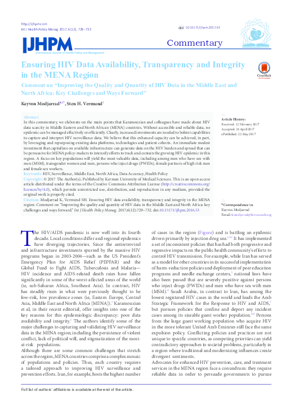 (PDF) Ensuring HIV Data Availability, Transparency and Integrity in the ...