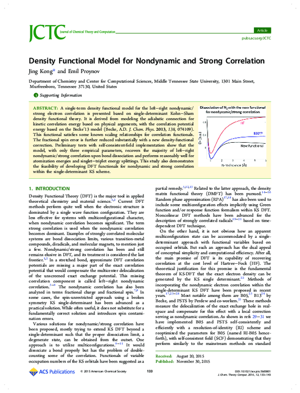 (PDF) Density Functional Model for Nondynamic and Strong Correlation