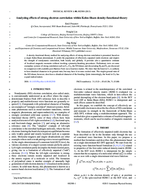 Pdf Analyzing Effects Of Strong Electron Correlation Within Kohn Sham