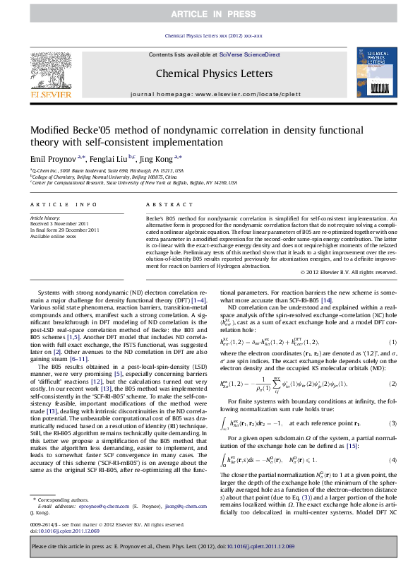 Pdf Modified Becke05 Method Of Nondynamic Correlation In Density Functional Theory With Self