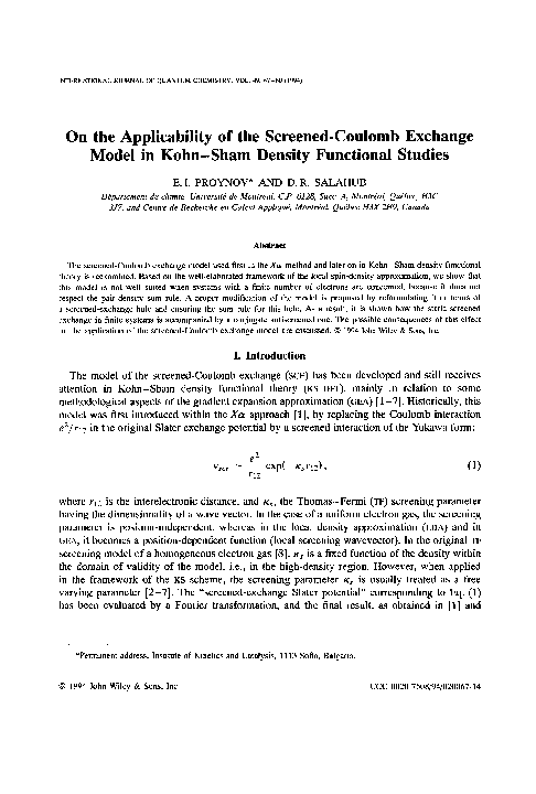 (PDF) On the Applicability of the Screened-Coulomb Exchange Model in Kohn-Sham Density ...