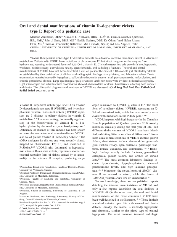 (PDF) Oral and dental manifestations of vitamin D-dependent rickets ...