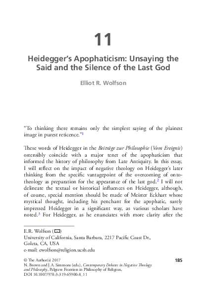 (PDF) Heidegger's Apophaticism: Unsaying the Said and the Silence of ...