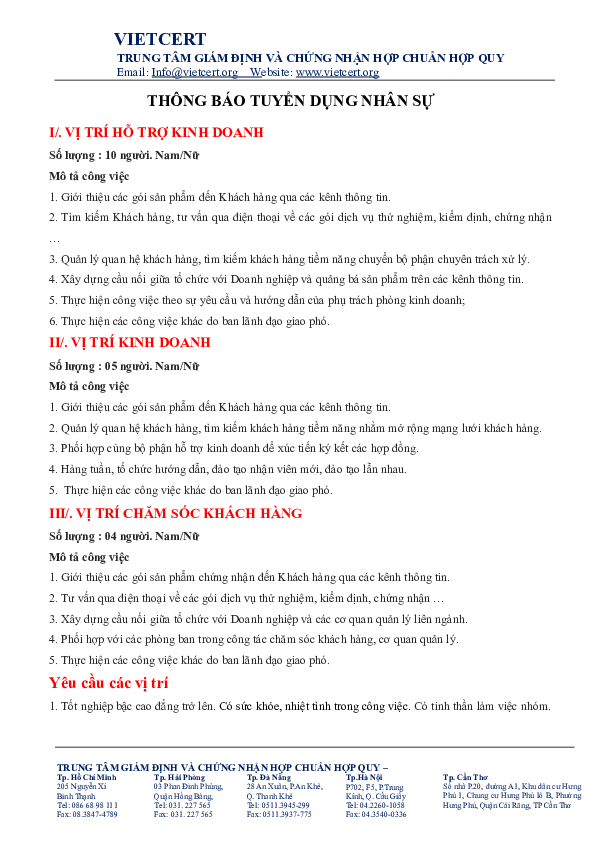(DOC) THÔNG BÁO TUY N D NG NHÂN S Mô t công vi c