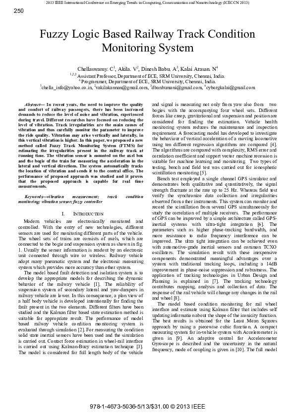 Pdf Fuzzy Logic Based Railway Track Condition Monitoring System