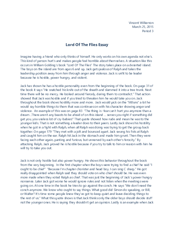 (DOC) Lord Of The Flies Essay