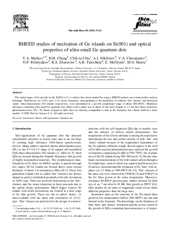 (PDF) RHEED studies of nucleation of Ge islands on Si(001) and optical ...