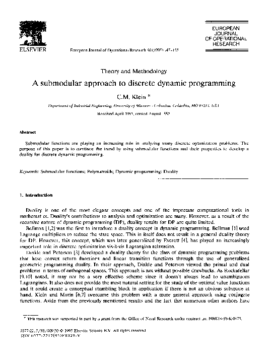 (PDF) A submodular approach to discrete dynamic programming