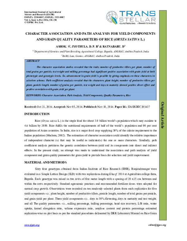 (PDF) CHARACTER ASSOCIATION AND PATH ANALYSIS FOR YIELD COMPONENTS AND GRAIN QUALITY PARAMETERS ...