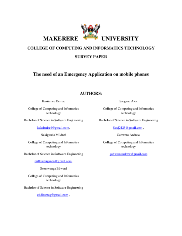 (DOC) The need of an Emergency Application on mobile phones
