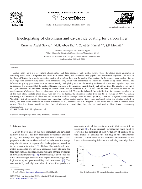 (PDF) Electroplating of chromium and Cr-carbide coating for carbon fiber