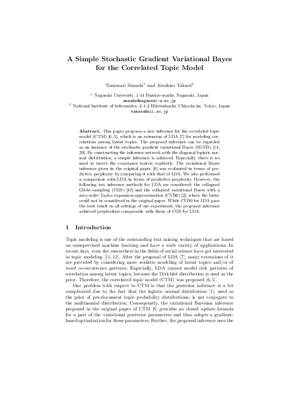 Pdf A Simple Stochastic Gradient Variational Bayes For The Correlated Topic Model