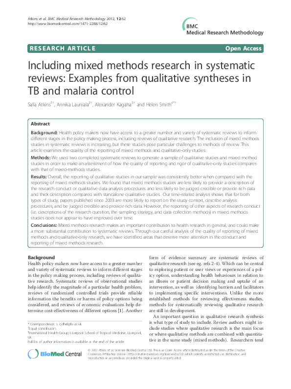 (PDF) Assessing Mixed Methods in Systematic Reviews