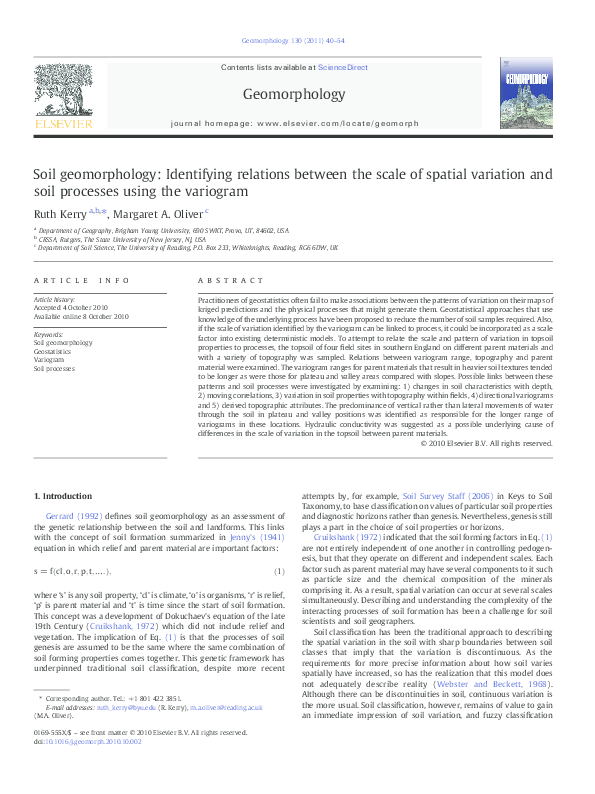 (PDF) Soil geomorphology: Identifying relations between the scale of spatial variation and soil ...