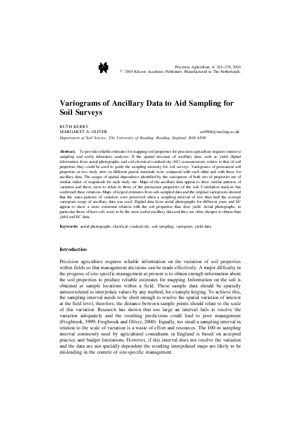 (PDF) Variograms of Ancillary Data to Aid Sampling for Soil Surveys