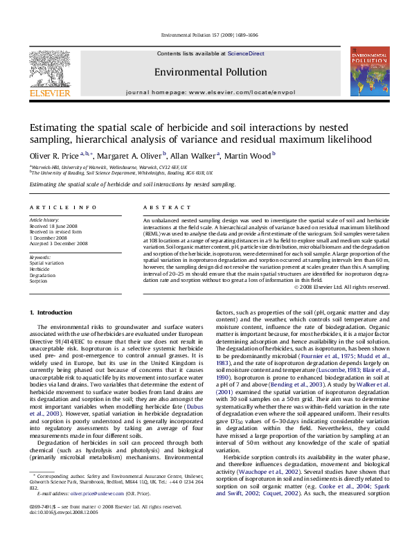 (PDF) Estimating the spatial scale of herbicide and soil interactions by nested sampling ...