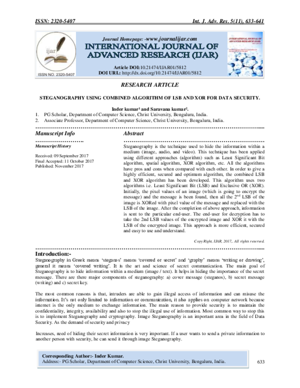 Pdf Steganography Using Combined Algorithm Of Lsb And Xor For Data Security