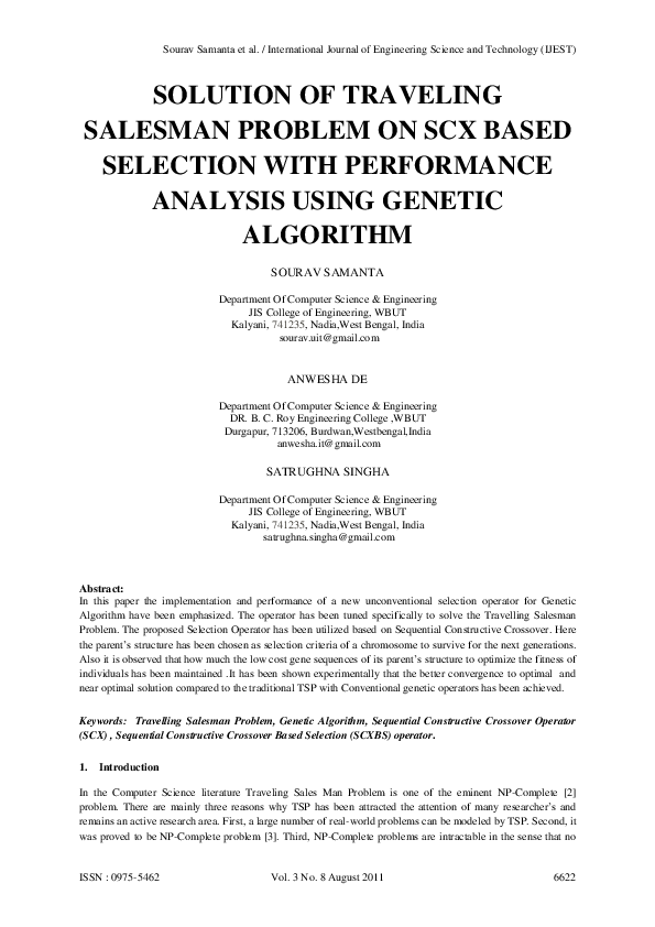 (PDF) Solution of Traveling Salesman Problem on SCX Based Selection with Performance Analysis ...