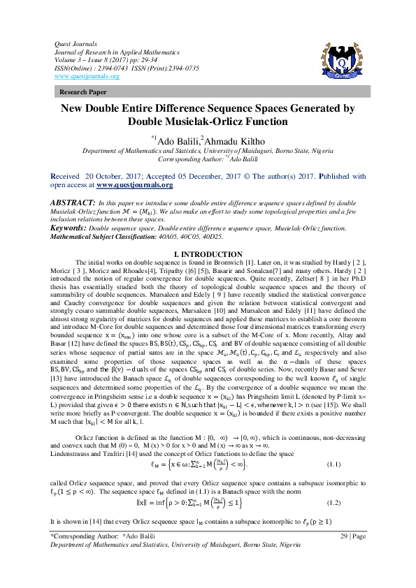 Pdf New Double Entire Difference Sequence Spaces Generated By Double Musielak Orlicz Function